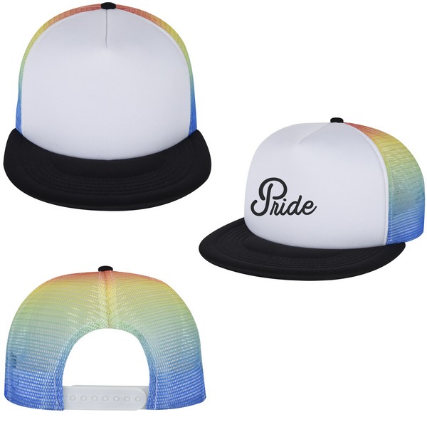 AH1182 Rainbow Mesh Trucker Cap With Custom Imprint
