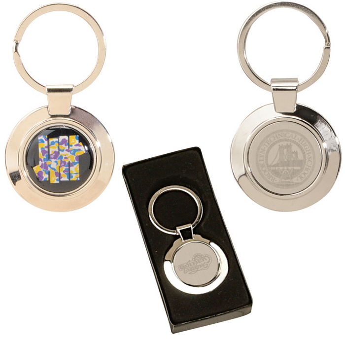 KST11201 Sterling Silver Plated Circle Keyring With Custom Imprint