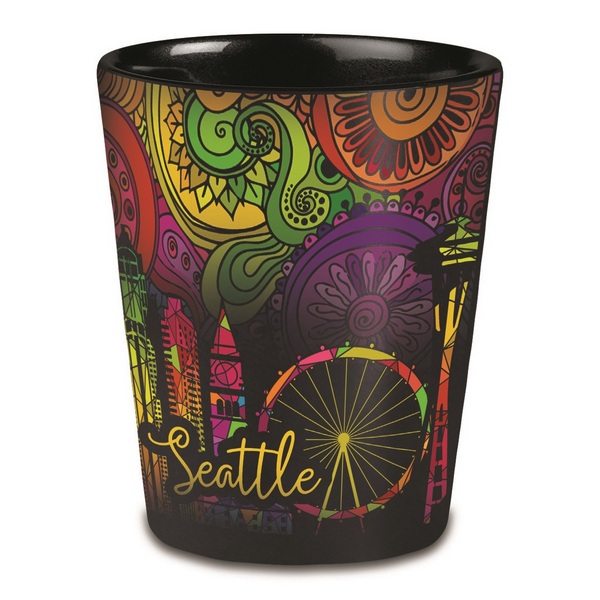 DX8519 2 Oz. Black Matte Ceramic Shot Glass With Full Color Custom Imprint