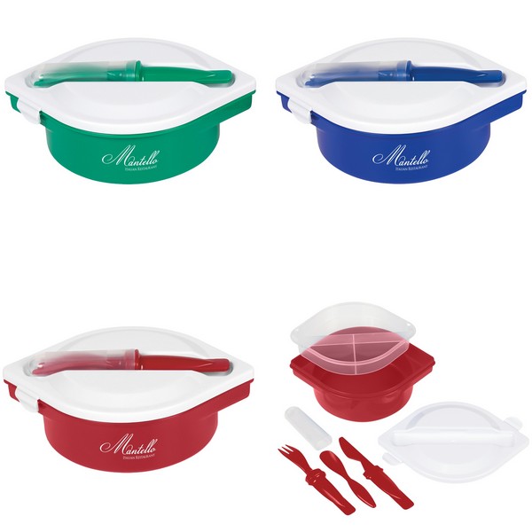 HH2124 Multi-Compartment Food Container With Utensils And Custom Imprint