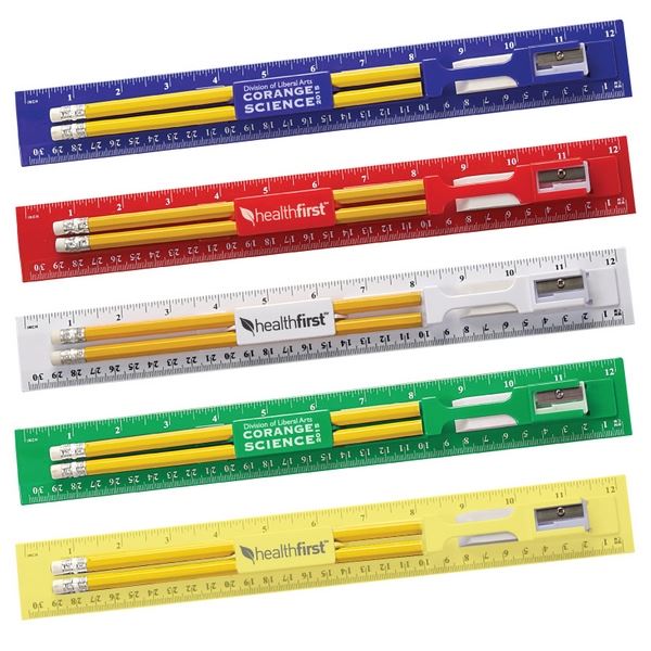 SST115 12 Inch Plastic Ruler Stationery Kit with Custom Imprint